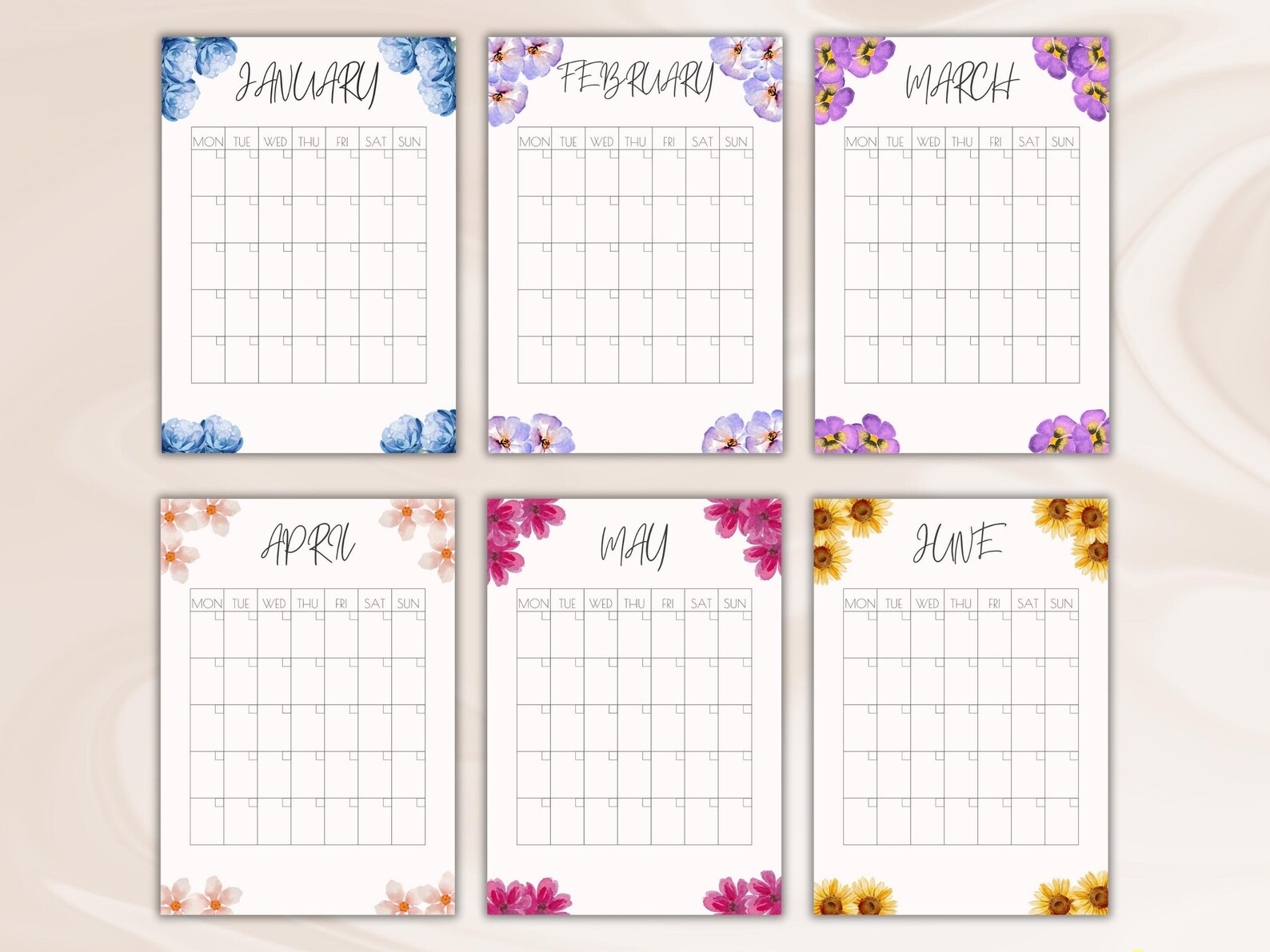Blank Floral Monthly Planner Digital and Printable PDF Instant Download ...