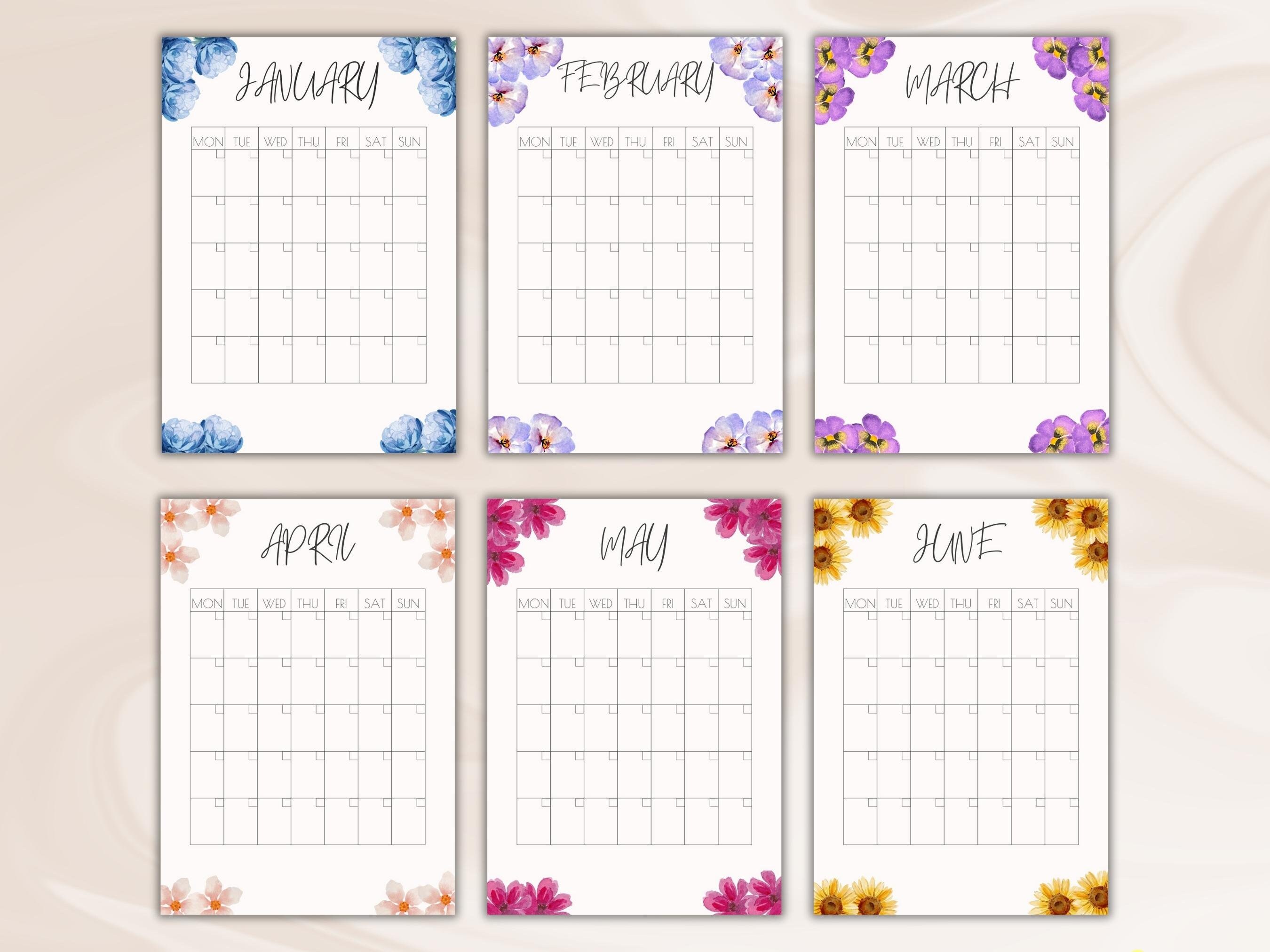 Blank Floral Monthly Planner Digital and Printable PDF Instant Download ...