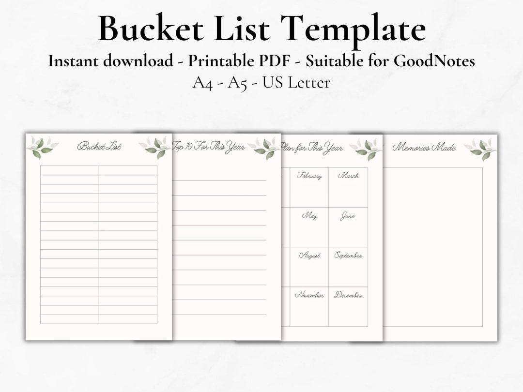 Bucket List Template | Digital and Printable PDF | Instant Download ...