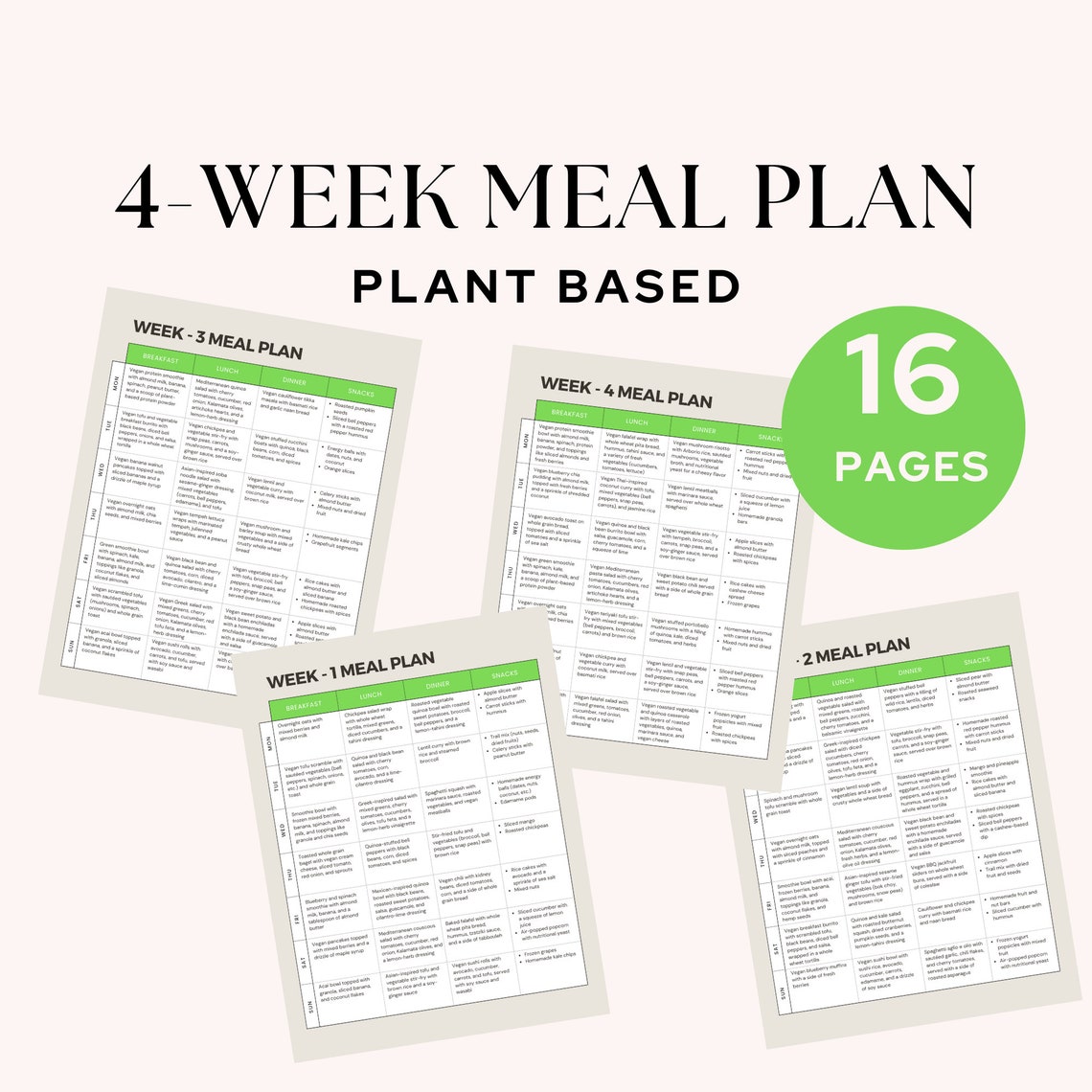 Plant-based Meal Planner: 4-week Printable Meal Plan, Grocery List, and ...
