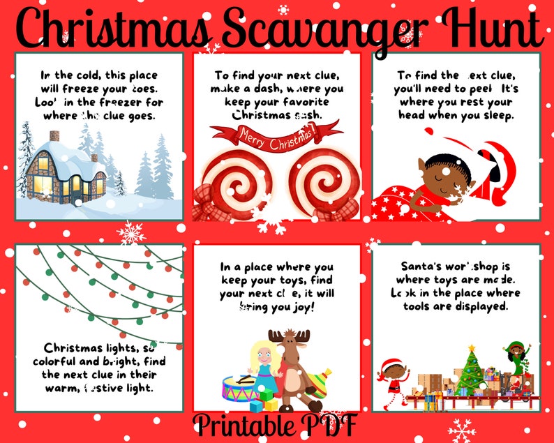 Christmas Scavenger Hunt Cards Fun Indoor Game With Riddles & Treasure ...