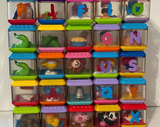 Fisher Price Peek A Boo Square Blocks Lot of 26 Sensory Animals ABC ...