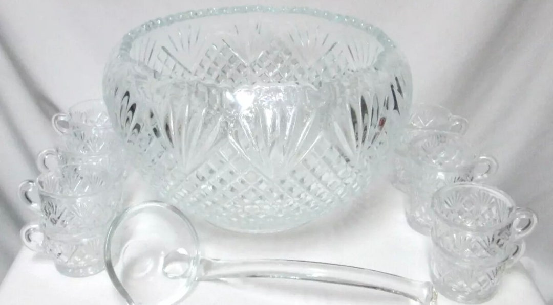 20pc Vintage L.E. SMITH Clear Glass Pineapple Punch Bowl Set ORIGINAL ...