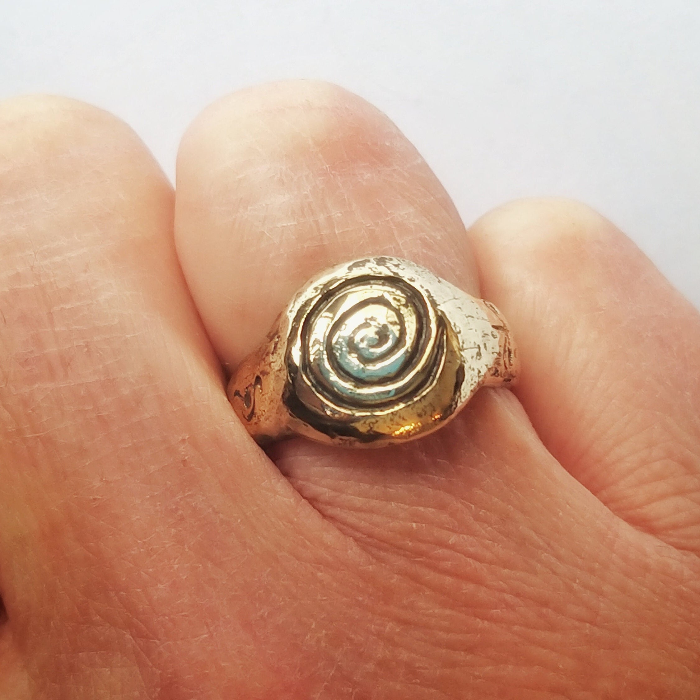 Brass Spiral Symbol Signet Ring - Etsy