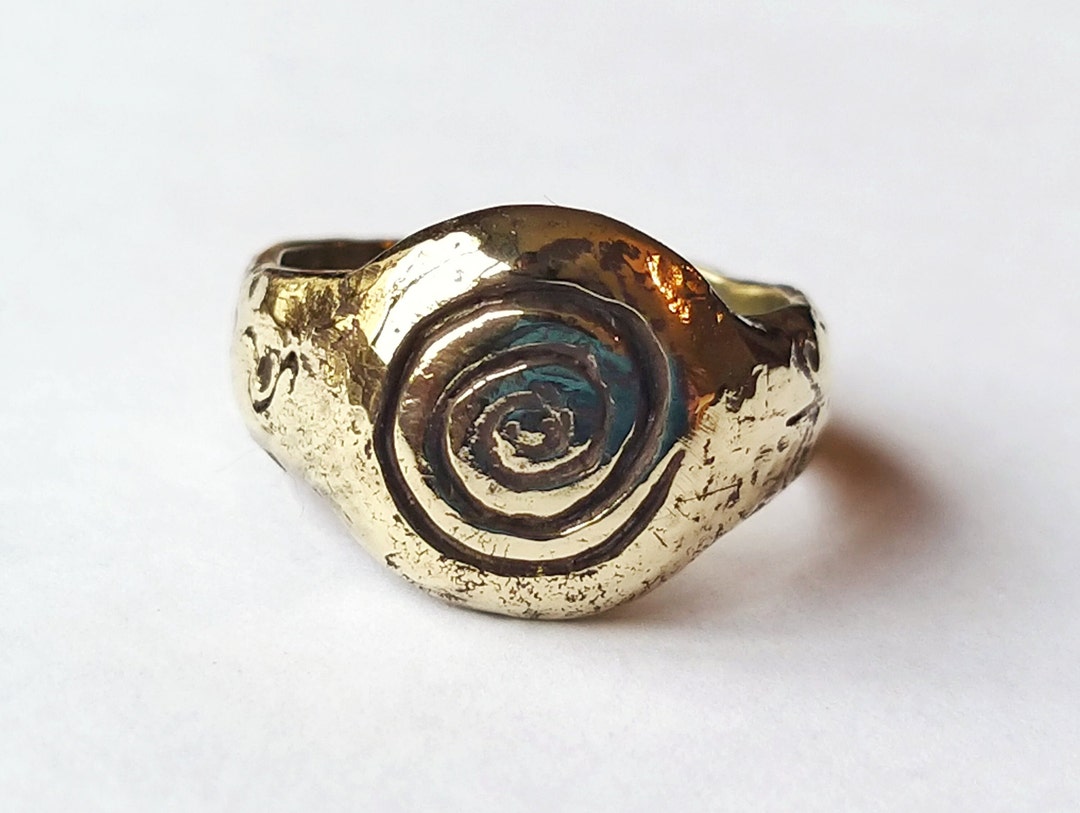 Brass Spiral Symbol Signet Ring - Etsy