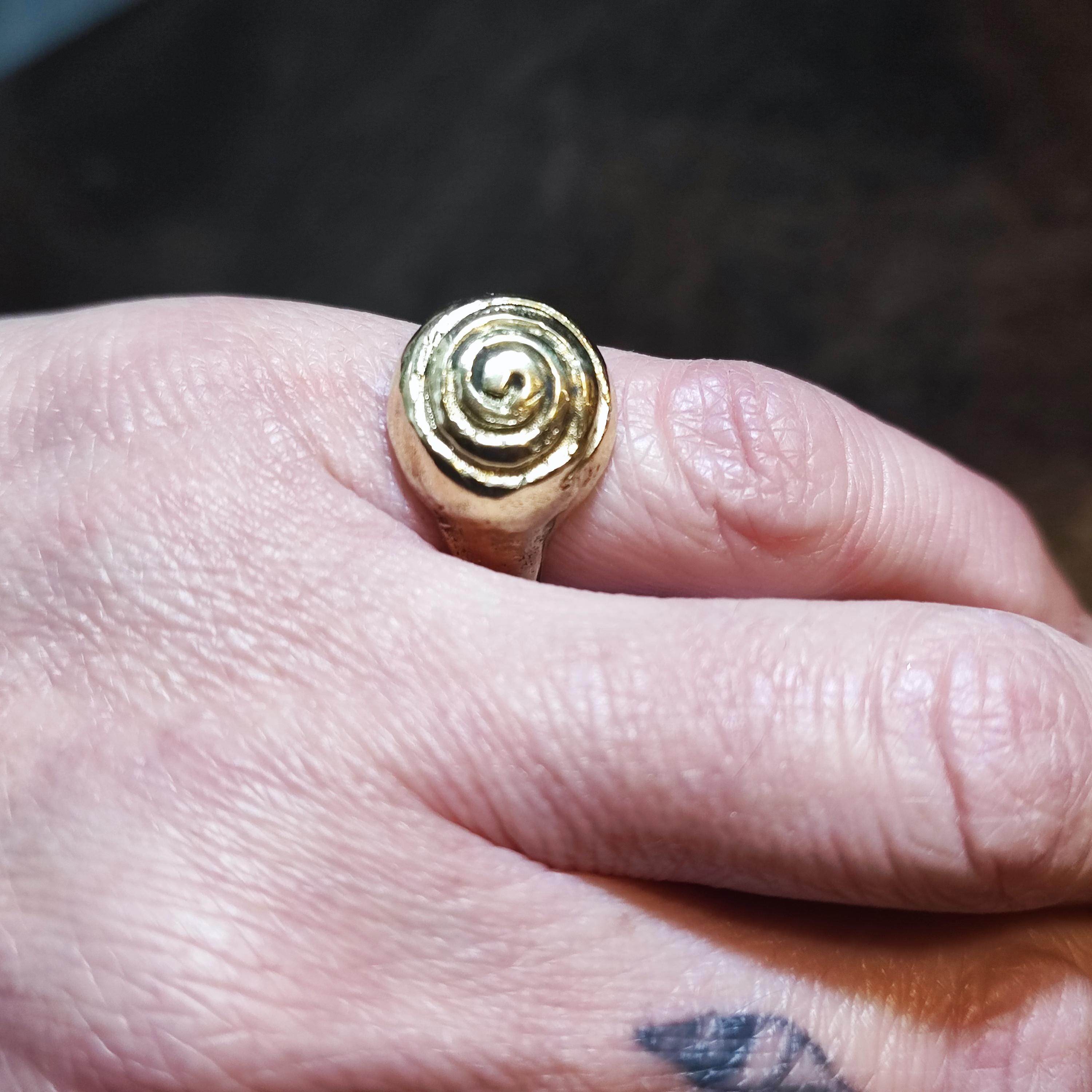 Brass Spiral Symbol Signet Ring - Etsy