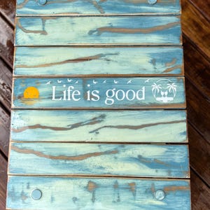 Life is Good Beach Table in a Bag, Turquoise Distressed Wood - Etsy
