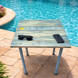 Life is Good Beach Table in a Bag, Turquoise Distressed Wood - Etsy