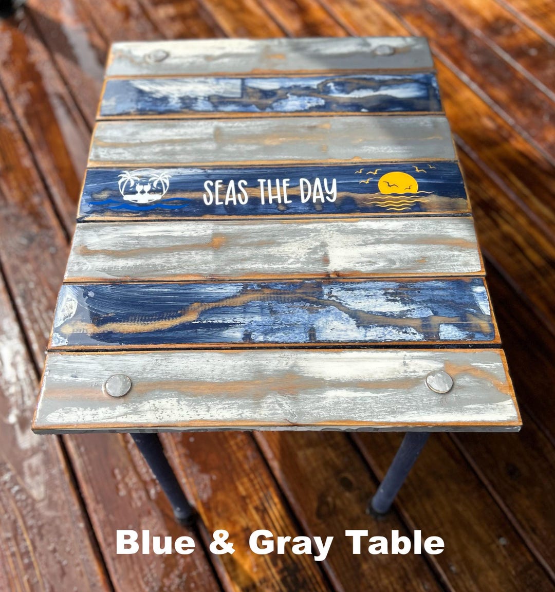 SEAS THE DAY Roll up Beach Table in a Bag/portable Beach Table/blue ...