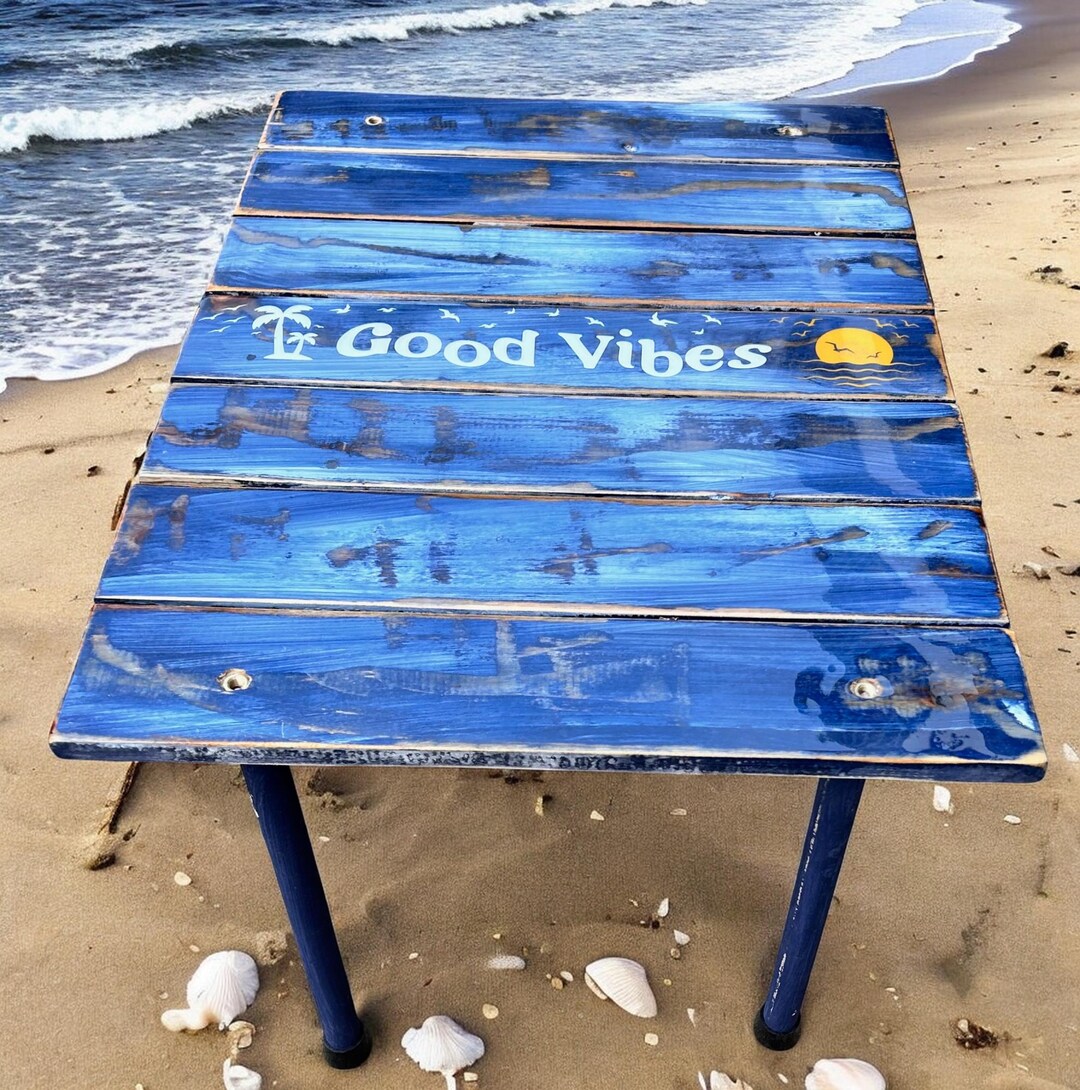 Good Vibes Roll up Beach Table in a Bag/portable Table/reclaimed Wood ...