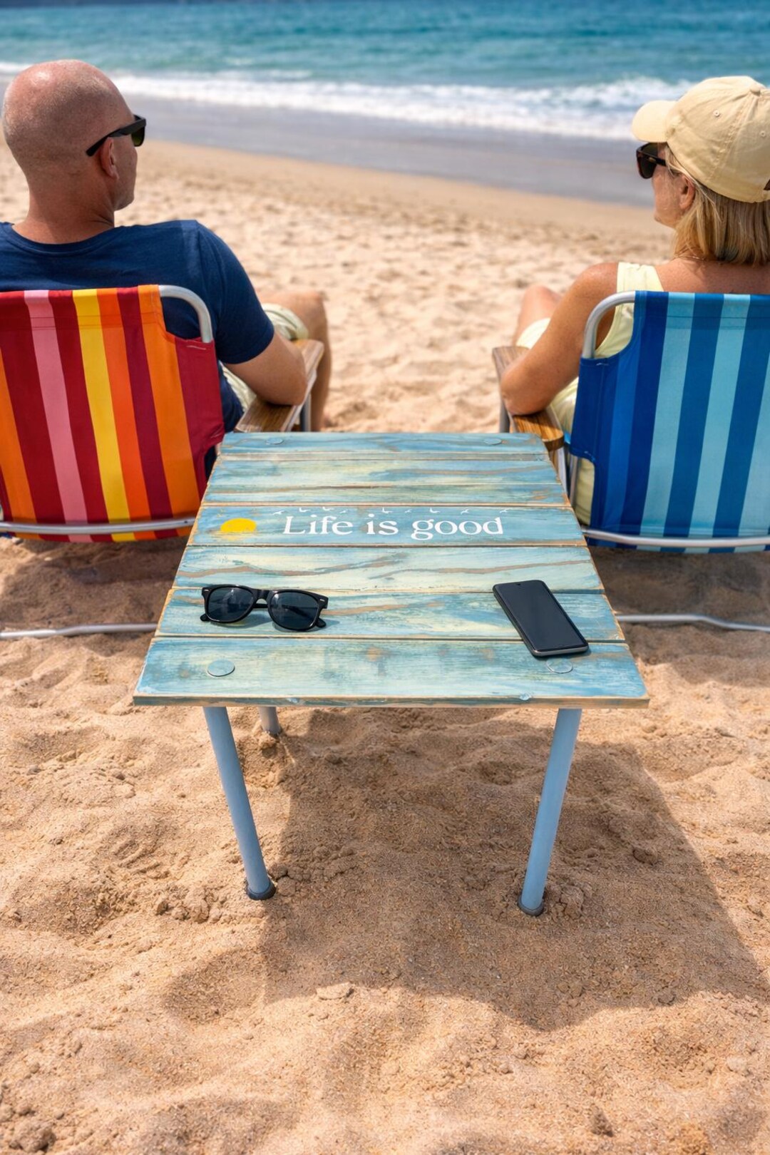 Life is Good Beach Table in a Bag, Turquoise Distressed Wood - Etsy