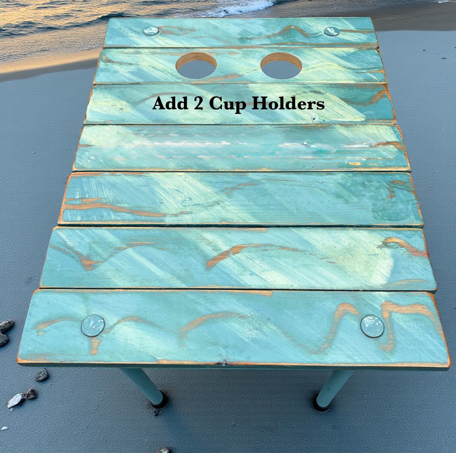 Life is Good Beach Table in a Bag, Turquoise Distressed Wood - Etsy