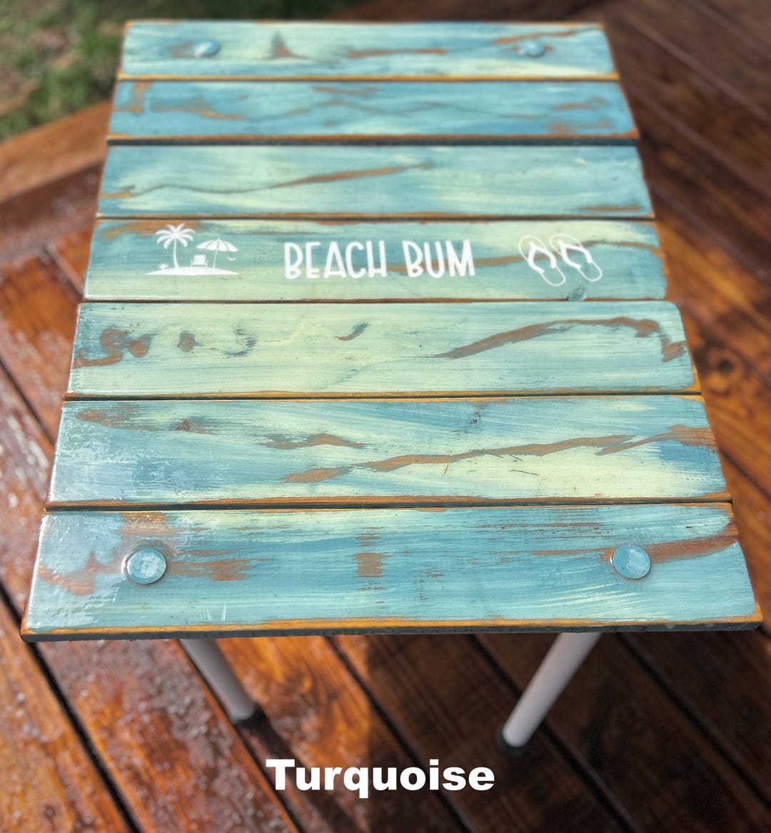 Turquoise Beach Table: Portable Cedar Wood Roll-up Table - Etsy