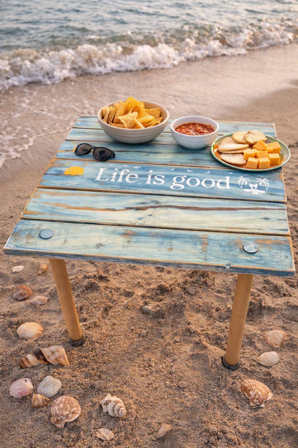 Life is Good Beach Table in a Bag, Turquoise Distressed Wood - Etsy
