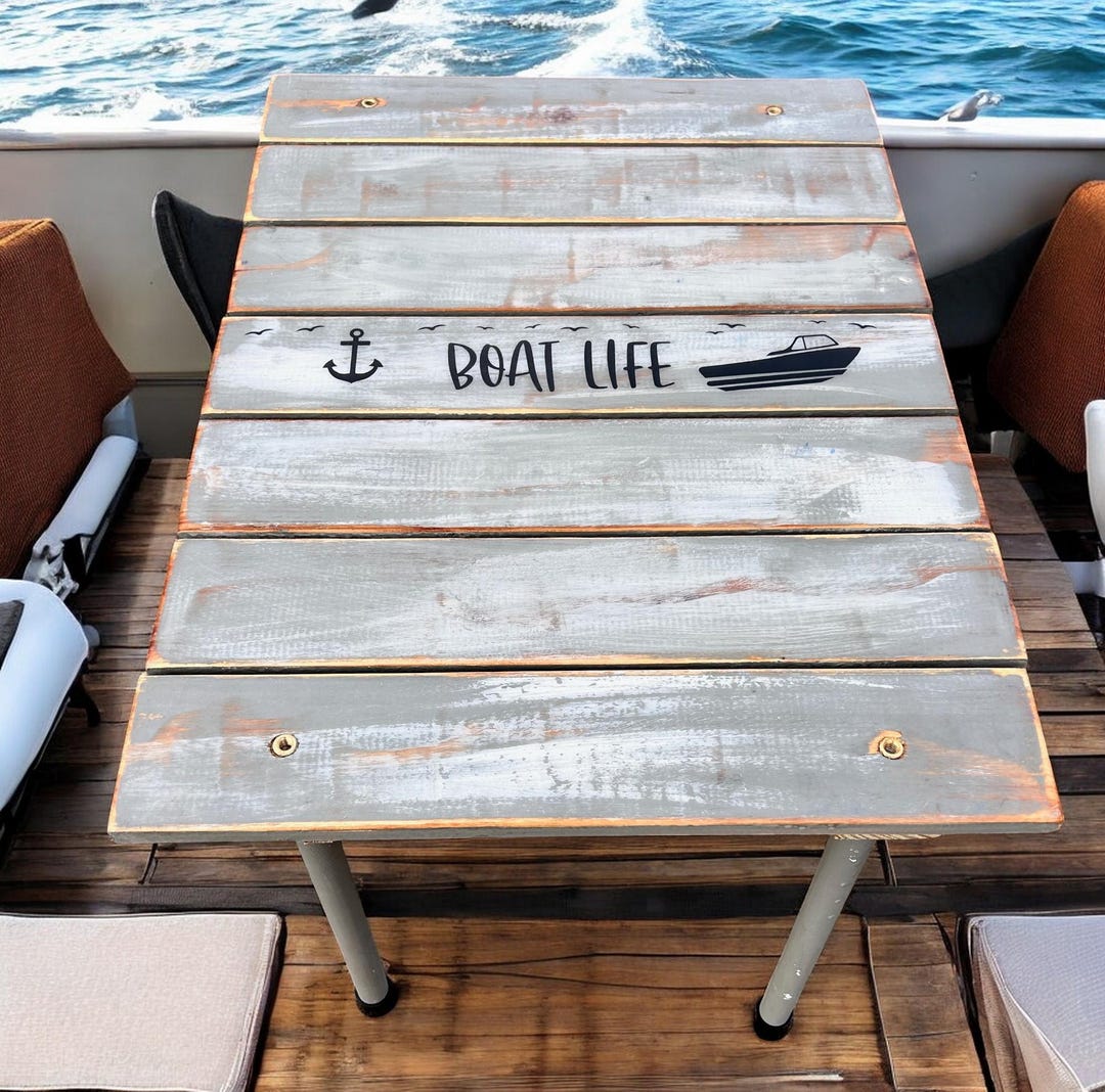 Table for Your Boat/gray Whitewashed Reclaimed Wood Portable Table/roll ...