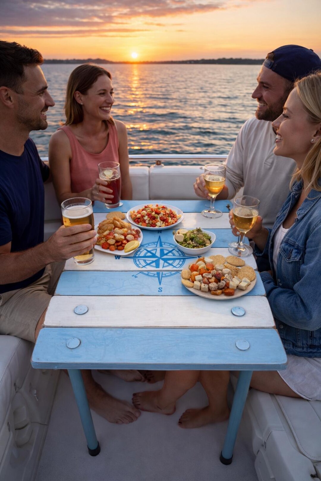 Compass Rose Beach Table in a Bag | Light Blue and White|portable Cedar ...