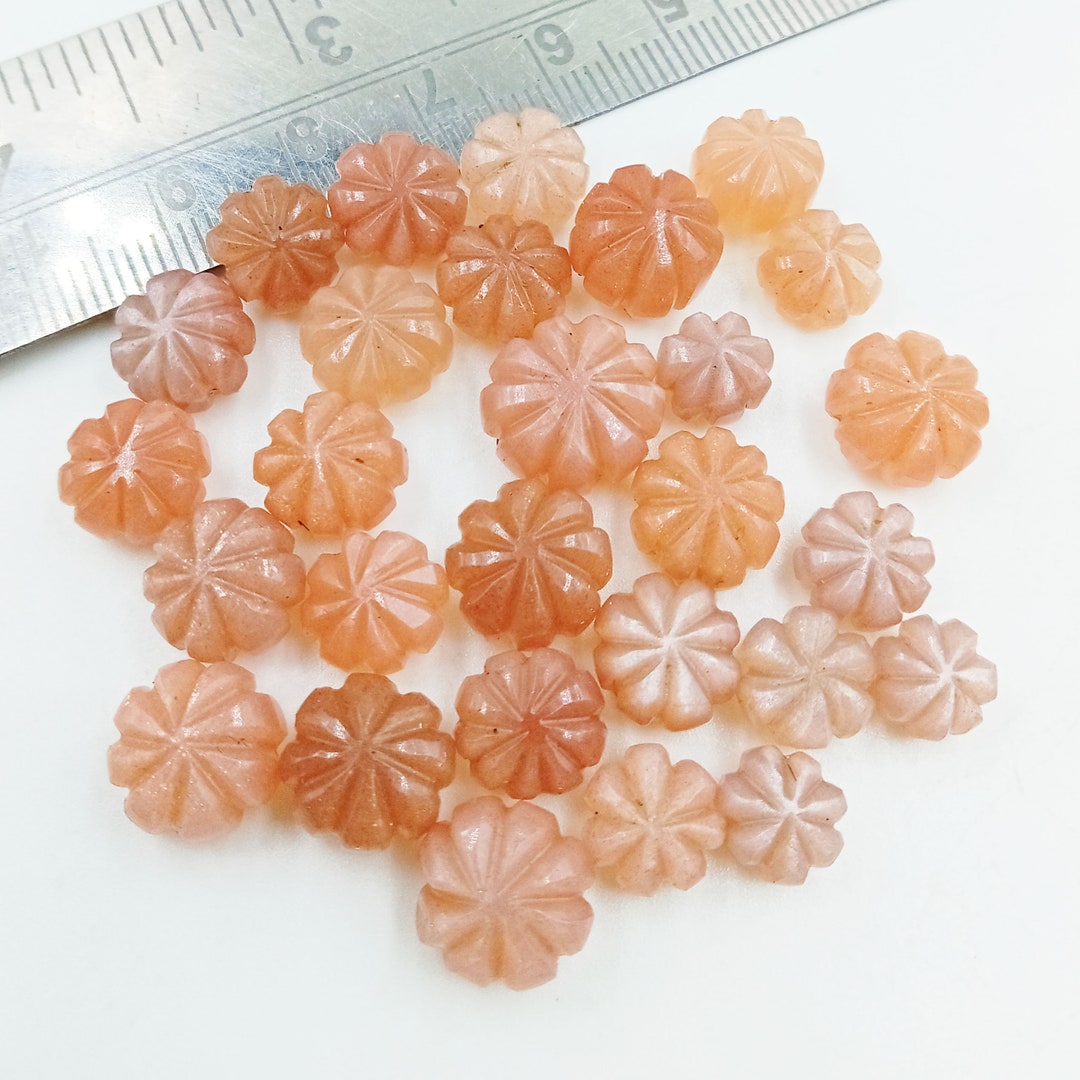 10 Pieces Natural Peach Moonstone Carved Melon Gemstone, 5 to 10 Mm ...