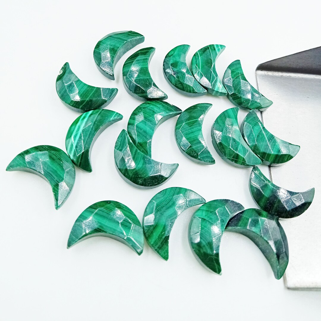 2,3,4,5 Pieces Natural Malachite Faceted Carved Moon Gemstone, 7x18 Mm ...