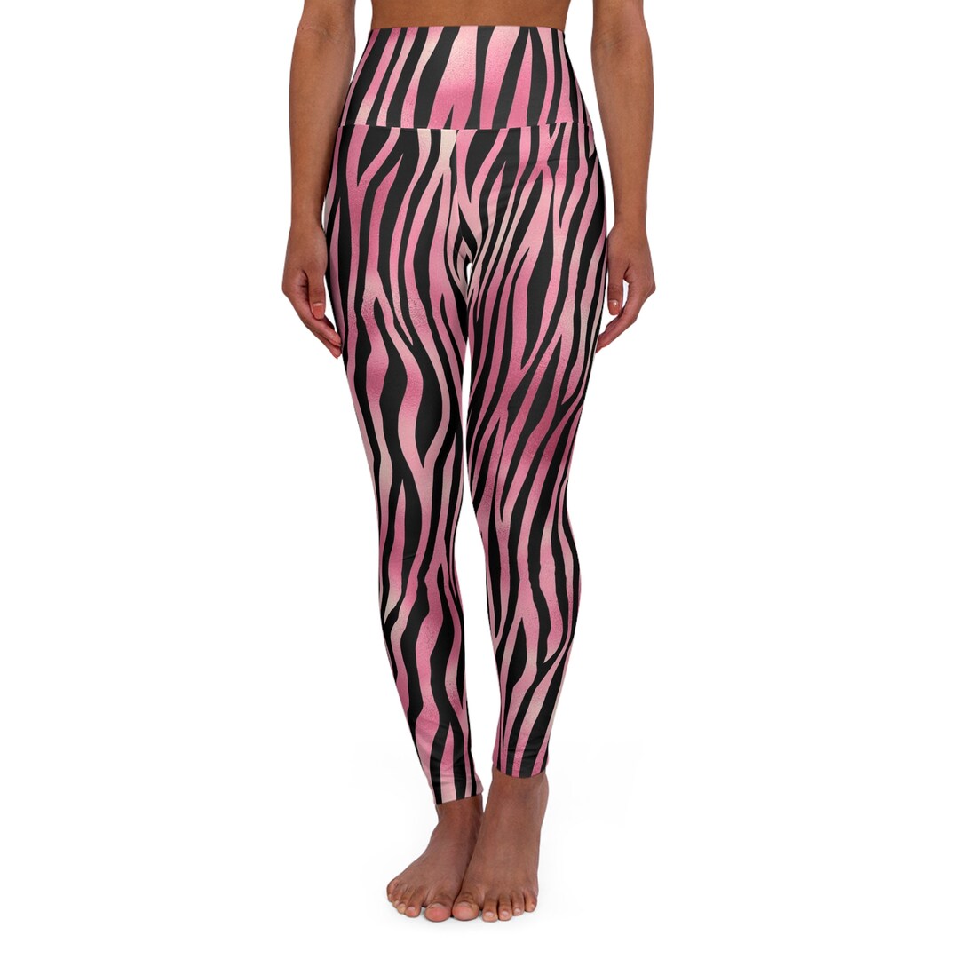 African Pink Zebra Animal Print Premium High Waisted Yoga Leggings ...