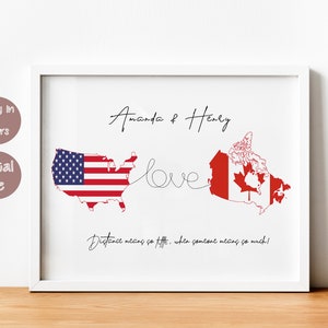 International Love Map Art, Long Distance Relationship Gift for ...