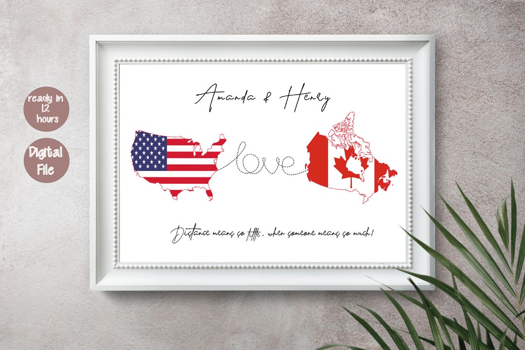 International Love Map Art, Long Distance Relationship Gift for ...