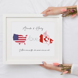 International Love Map Art, Long Distance Relationship Gift for ...