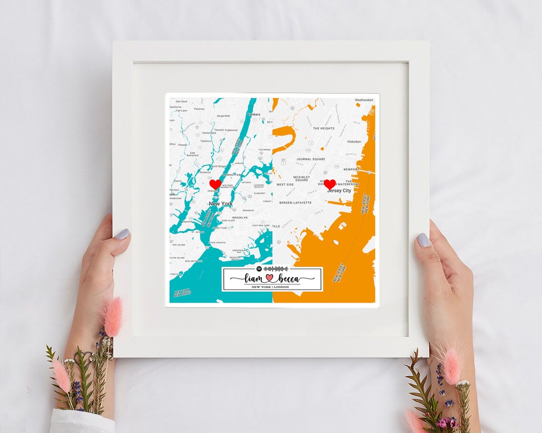 Custom Love Map Printable, Long Distance Relationship Map, Long Distance Family Gift, Couples ...