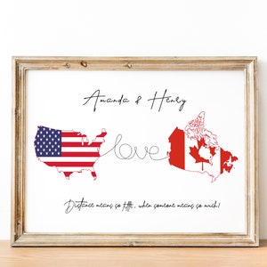 International Love Map Art, Long Distance Relationship Gift for ...