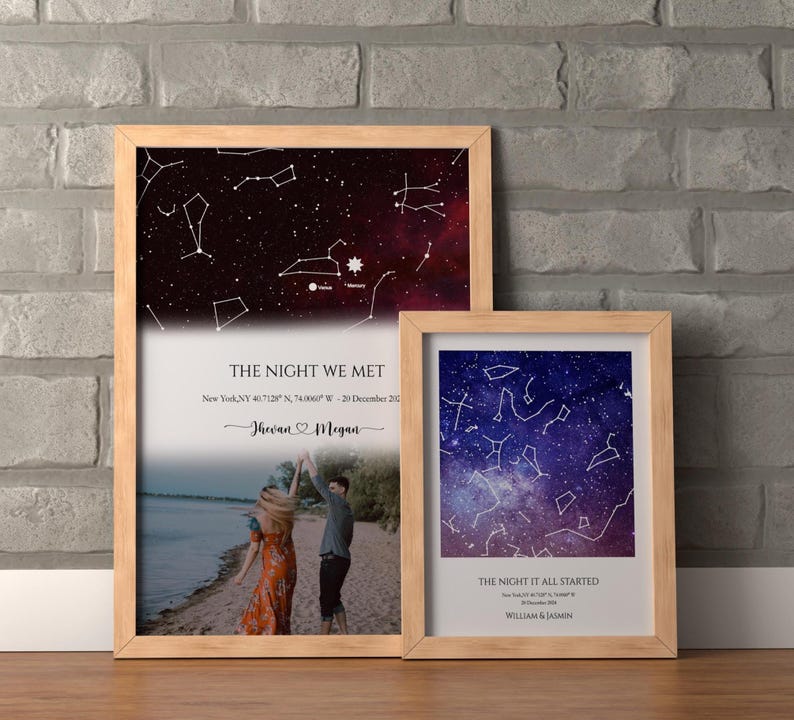 Custom Night Sky Star Map Print & Frame Gift | the Night We Met Wedding ...