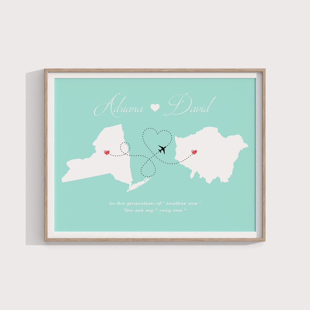 Custom Love Map Printable, Long Distance Relationship Map, Long ...