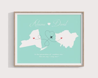 Custom Love Map Printable, Long Distance Relationship Map, Long ...