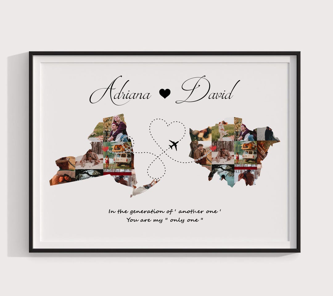 International Love Map Art, Long Distance Relationship Gift for ...