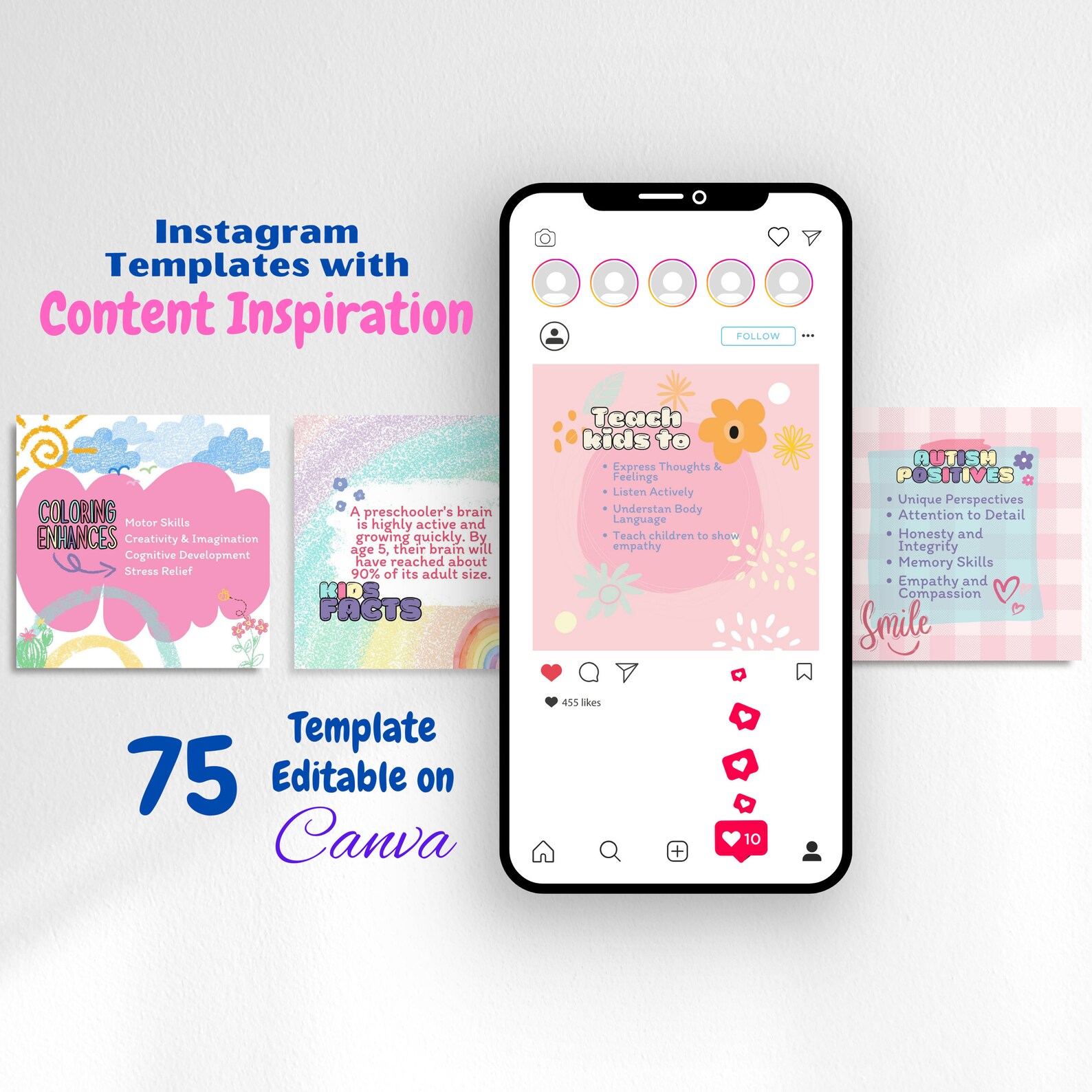 Early Education Instagram Templates: Mental Health, Autism (canva, 75 ...