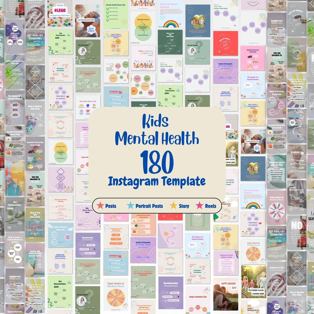 180 Kids Mental Health Instagram Templates: Child Development IG Post ...
