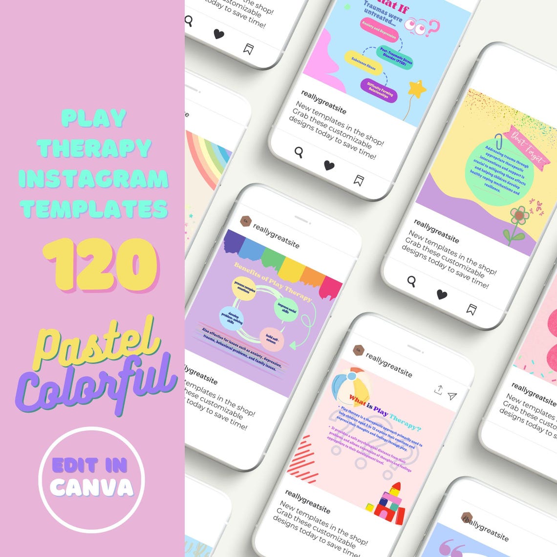 120 Play Therapy Instagram Templates: Colorful Mental Health Posts ...