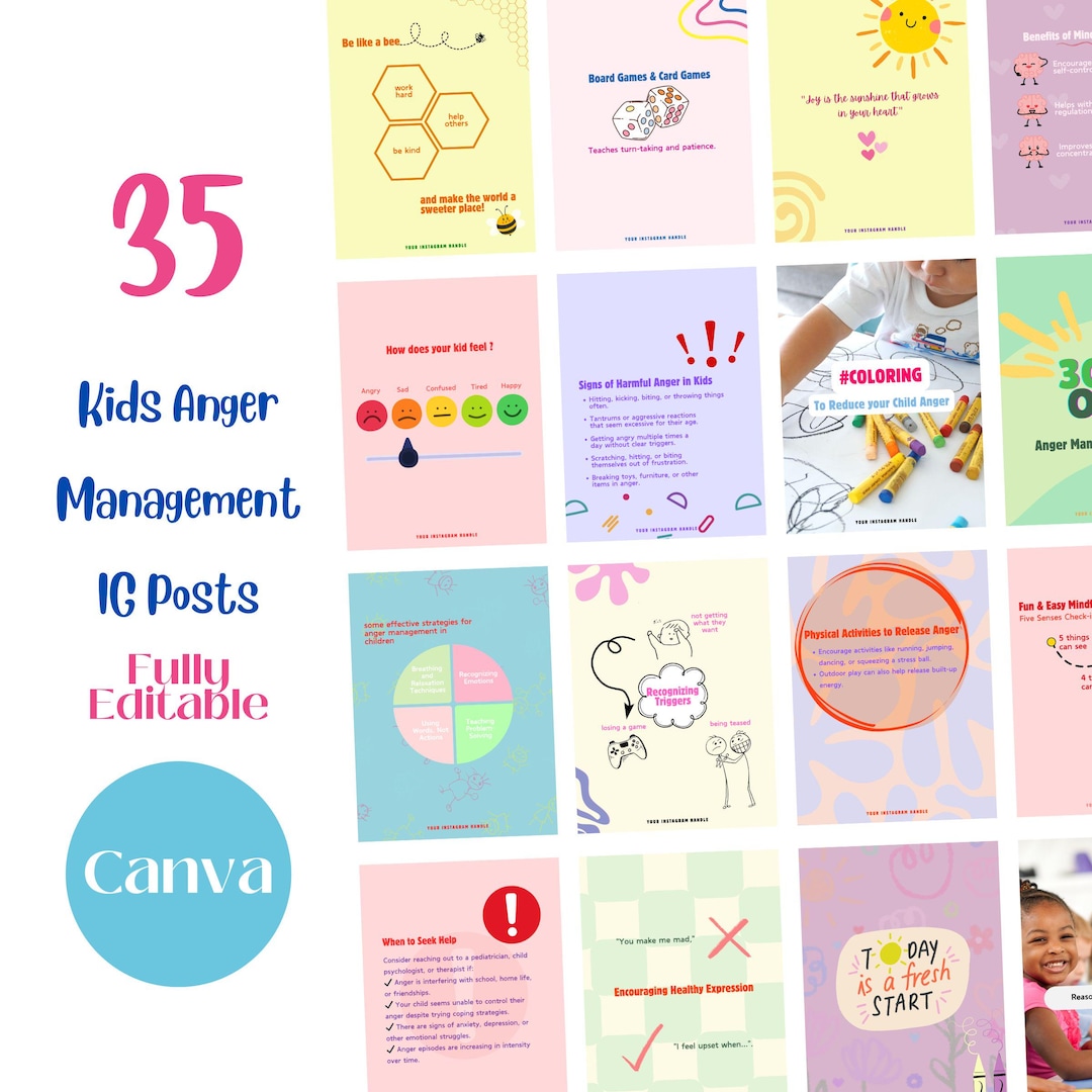 Kids Anger Management: 35 Child Psychology IG Posts (editable Canva ...
