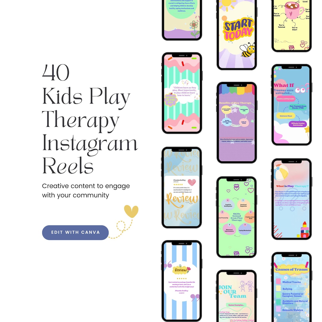 40 Play Therapy Instagram Templates, Instagram Reels, Canva, Mental ...