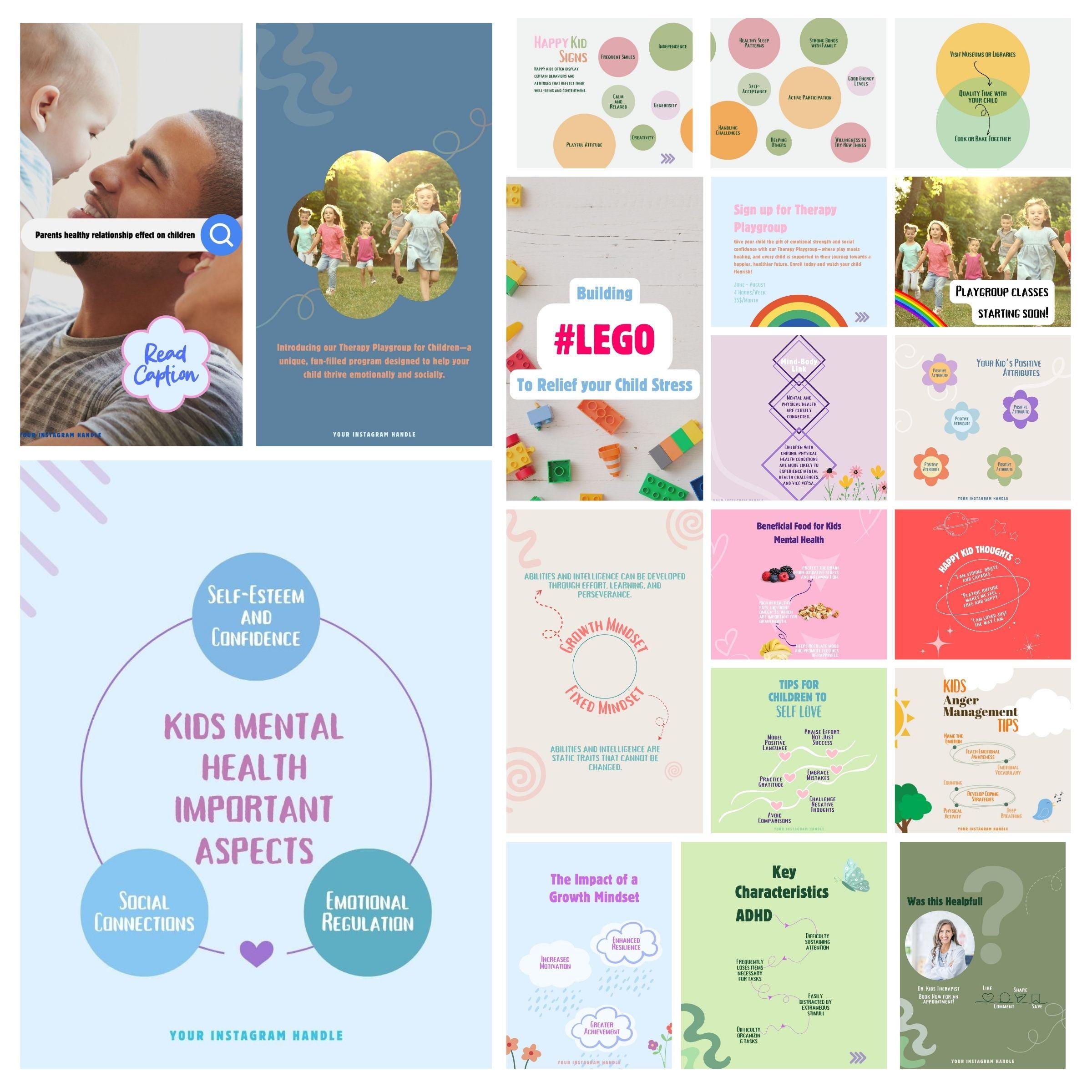 150 Kids Mental Health Instagram Templates: Child Development IG Post ...