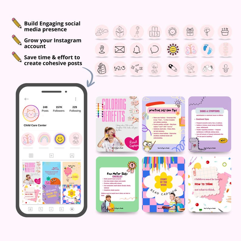 20 Kids Daycare Instagram Templates: Pre-school Social Media, IG Post ...