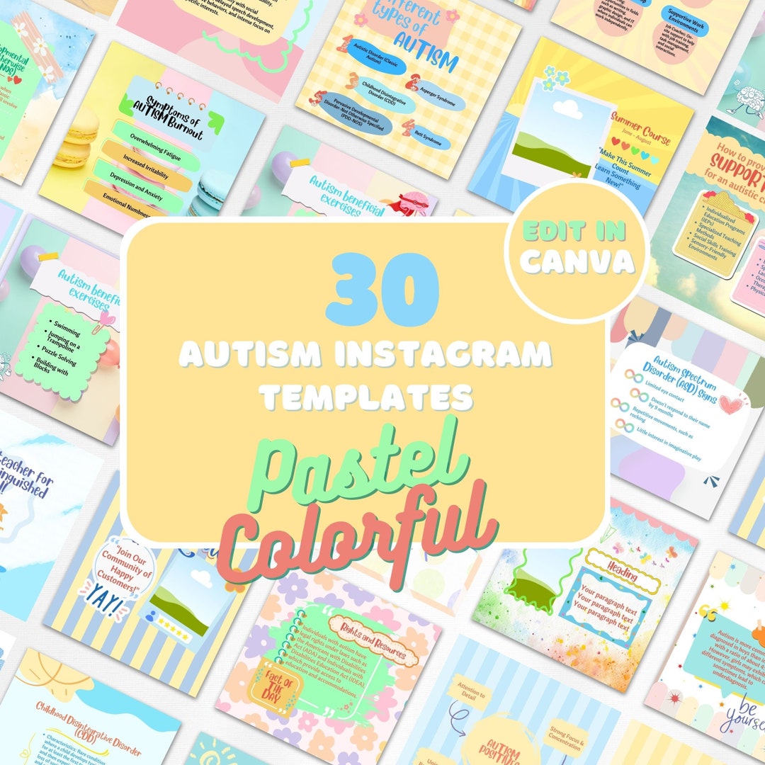 Autism Awareness Instagram Templates: Colorful Canva Posts (30 Editable ...