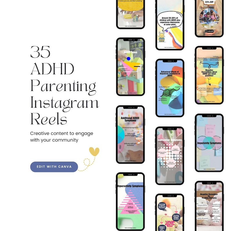 35 ADHD Parenting Instagram Reels: Canva Templates (digital Download ...