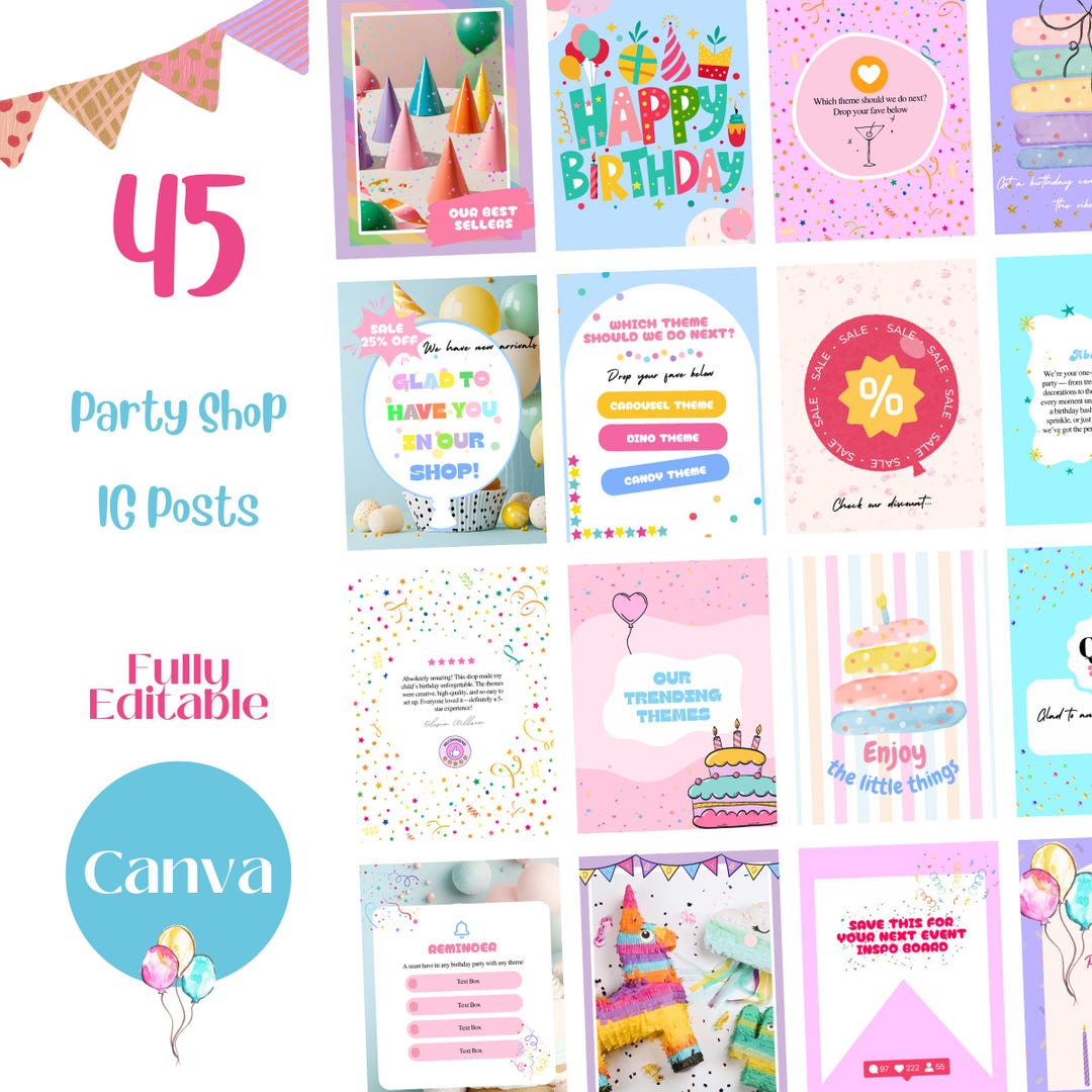 45 Kids Party Themes Shop Instagram Templates: Colorful IG Posts ...