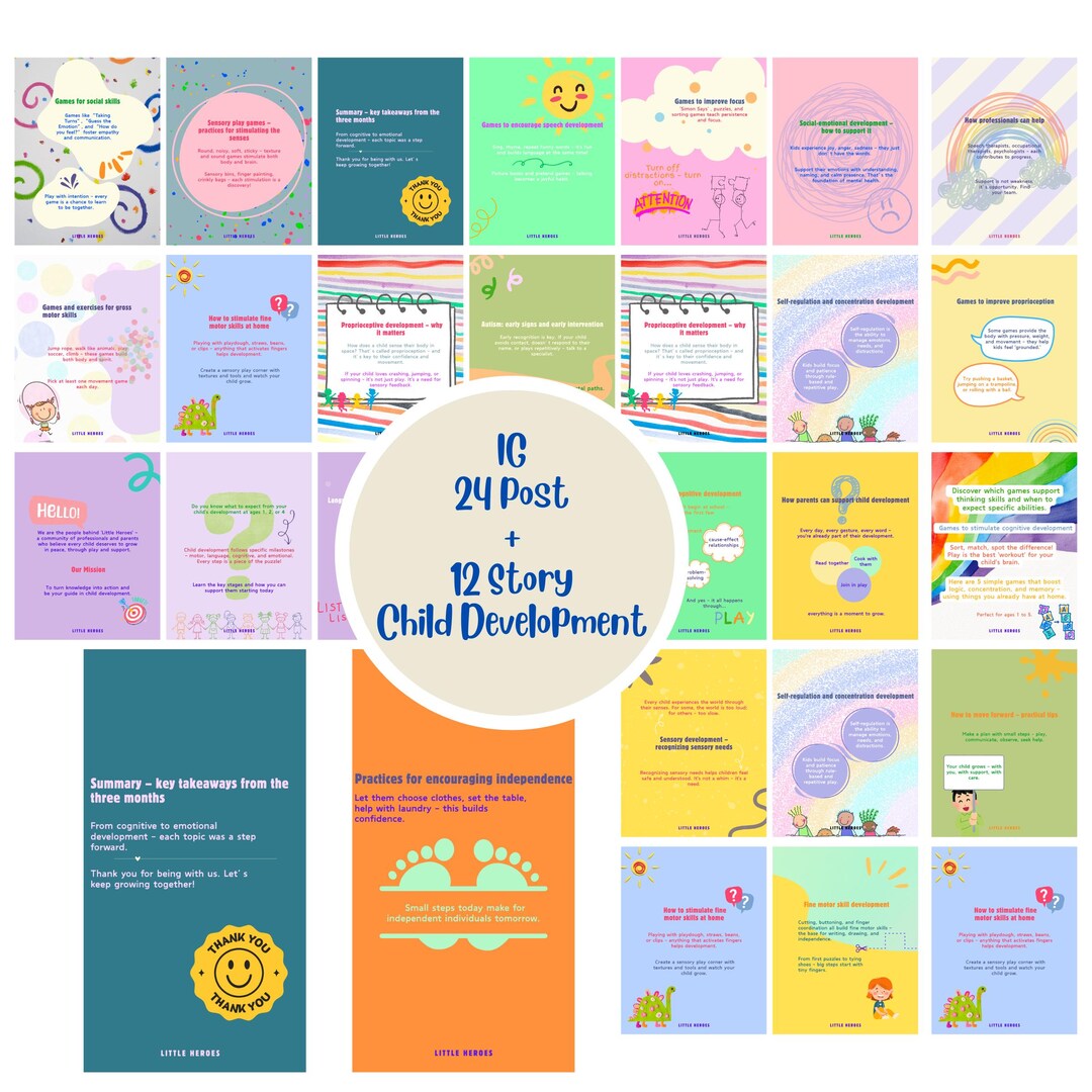 24 Post + 12 Story Child Development Instagram Templates, Child ...