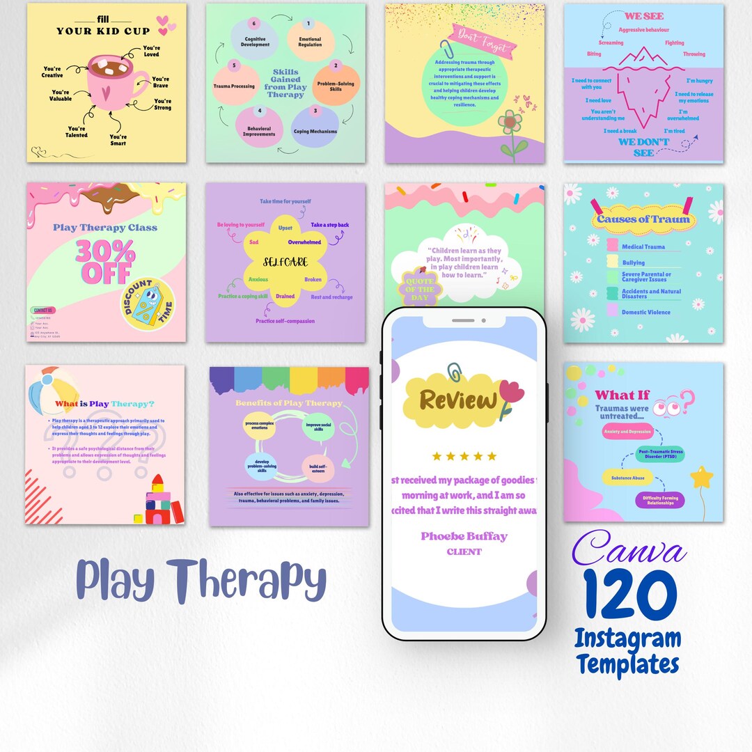 120 Play Therapy Instagram Templates,instagram Posts, Canva, Mental ...