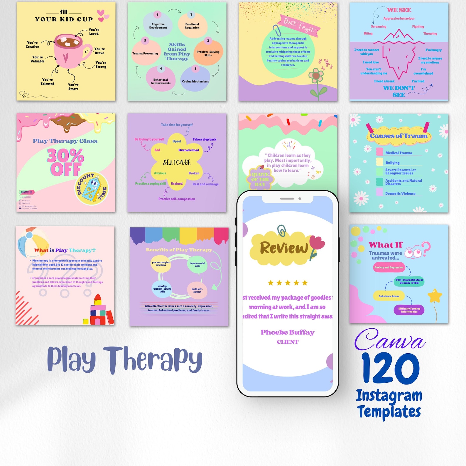 120 Play Therapy Instagram Templates,instagram Posts, Canva, Mental ...