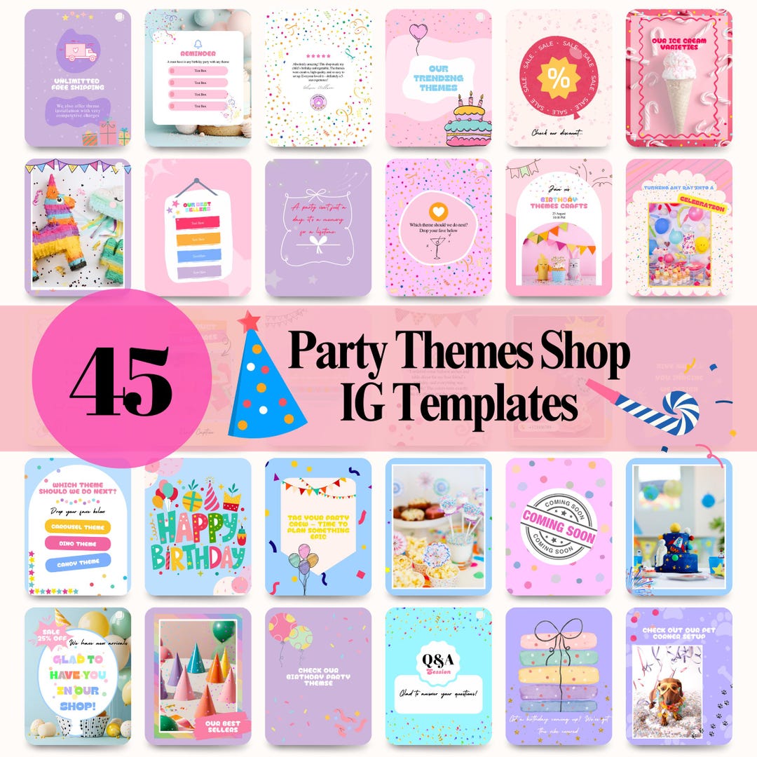 45 Party Themes Shop Instagram Templates: Colorful IG Posts, Social ...