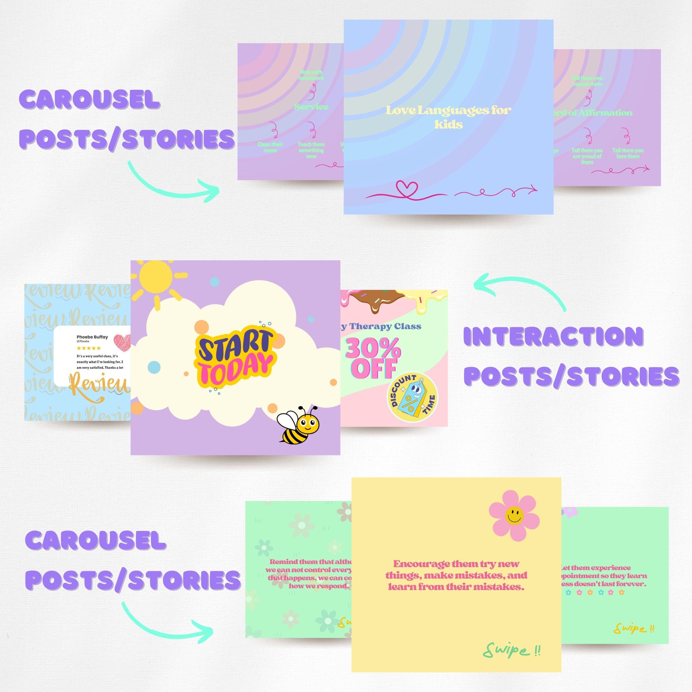 120 Play Therapy Instagram Templates: Colorful Mental Health Posts ...