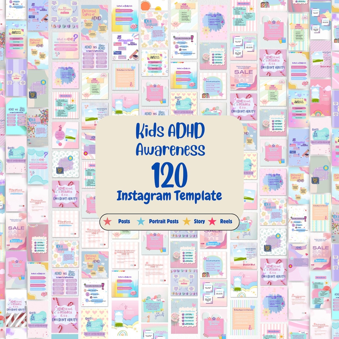 120 ADHD Awareness, ADHD Canva Instagram Templates, Mental Health ...