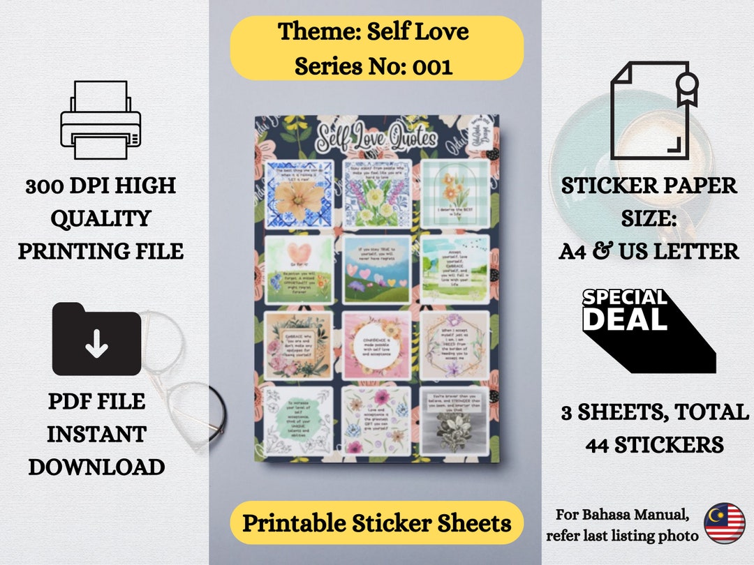 Printable Self Love Sticker Sheets High Resolution Printing 300dpi ...