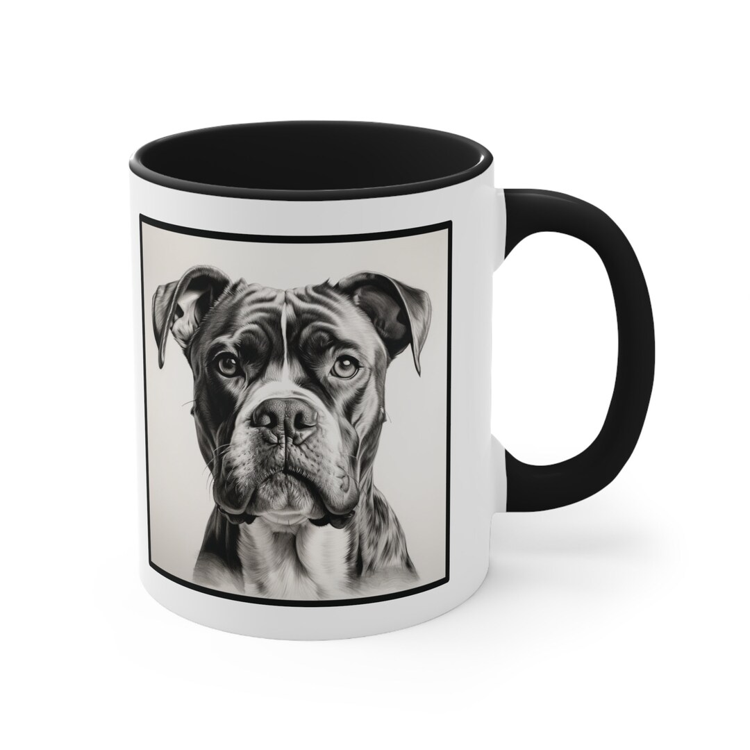 Charcoal Style Drawing of Boxer Dog on Color Accented 11oz Coffee Mug ...